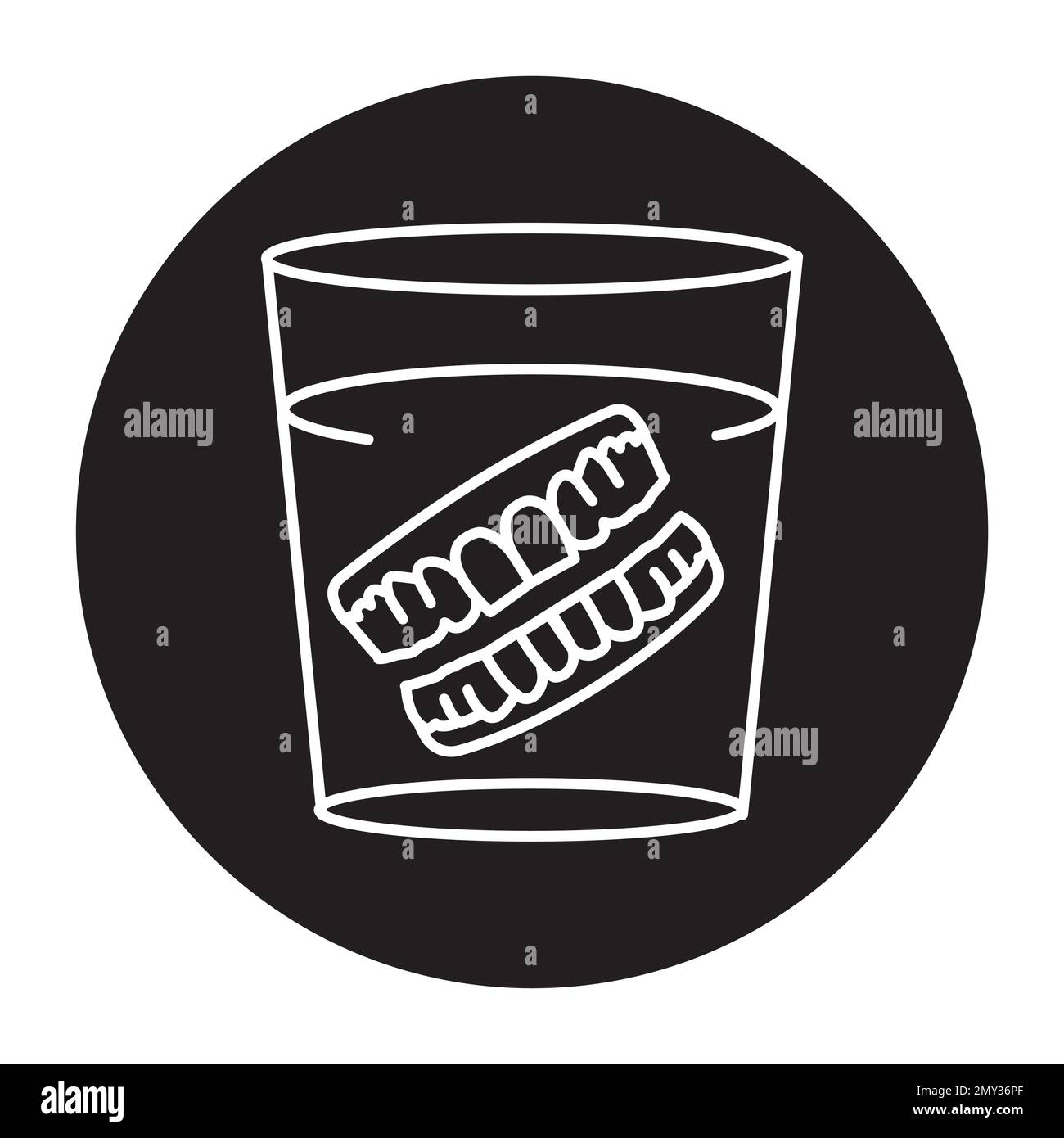 False teeth in glass line icon. Dental prosthetic. Vector illustration ...