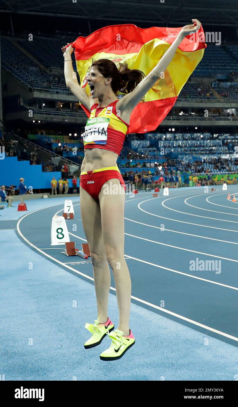 Spain's Ruth Beitia celebrates winning the gold medal in the women's ...