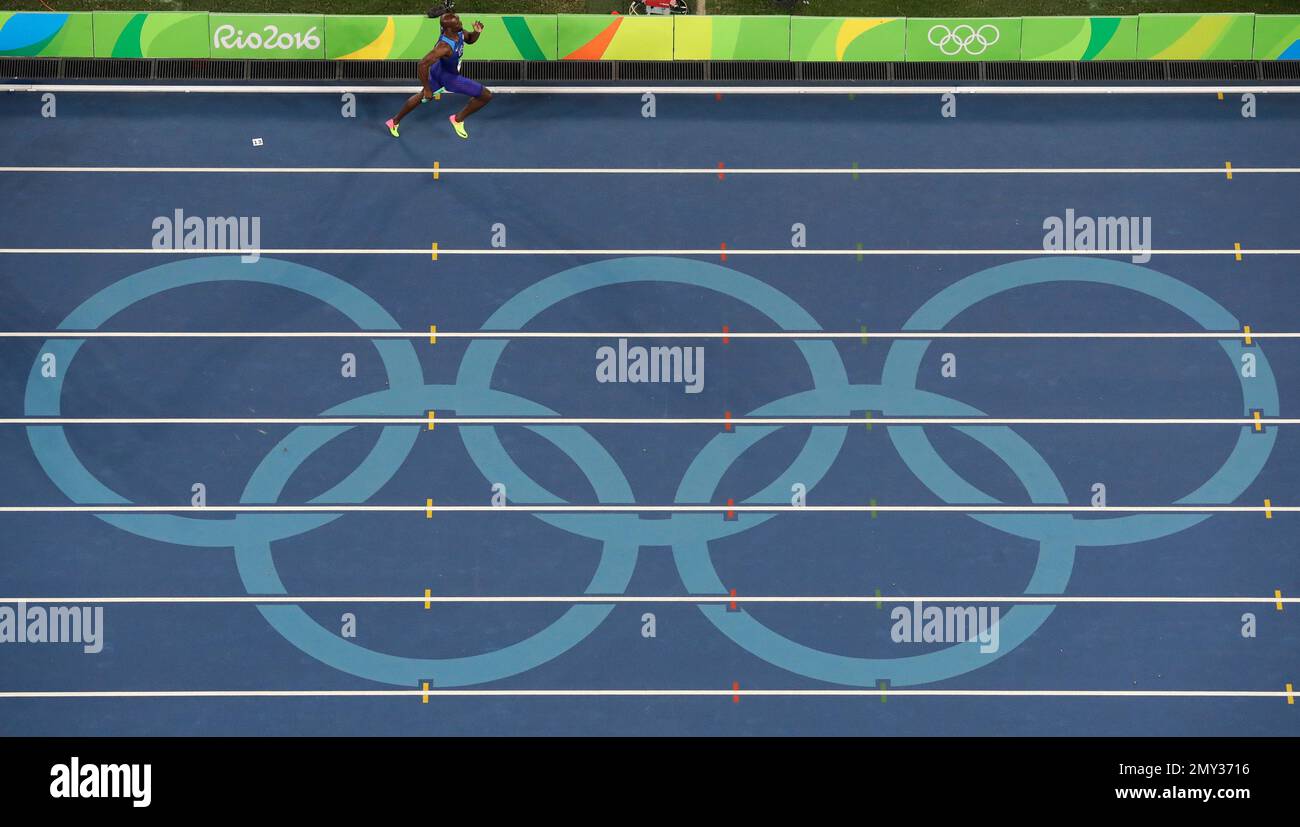 United States' Lashawn Merritt finishes the last leg of the 4 x 400 ...