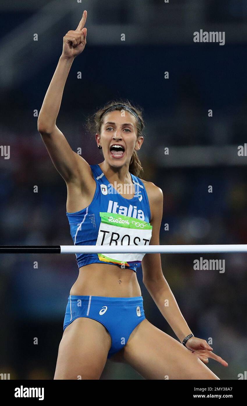 Italy's Alessia Trost competes in the women's high jump final, during ...