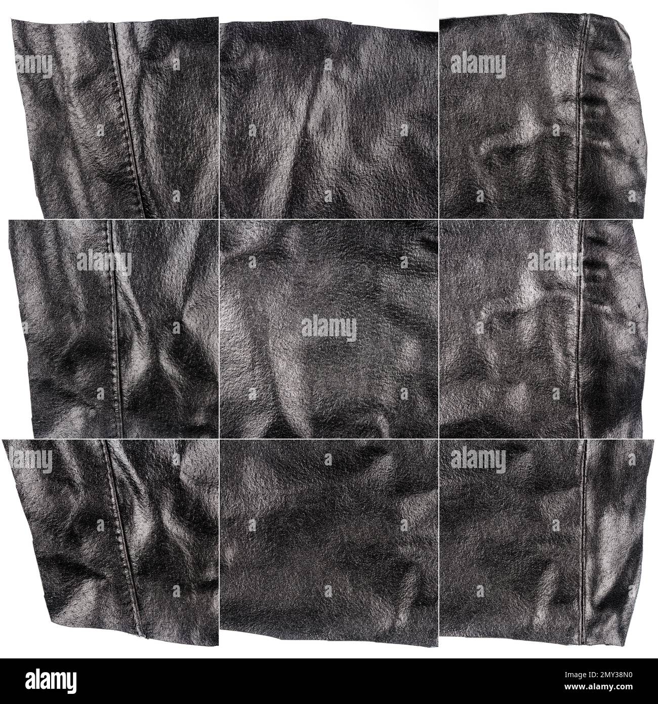 Collection of black leather textures isolated on white background ...