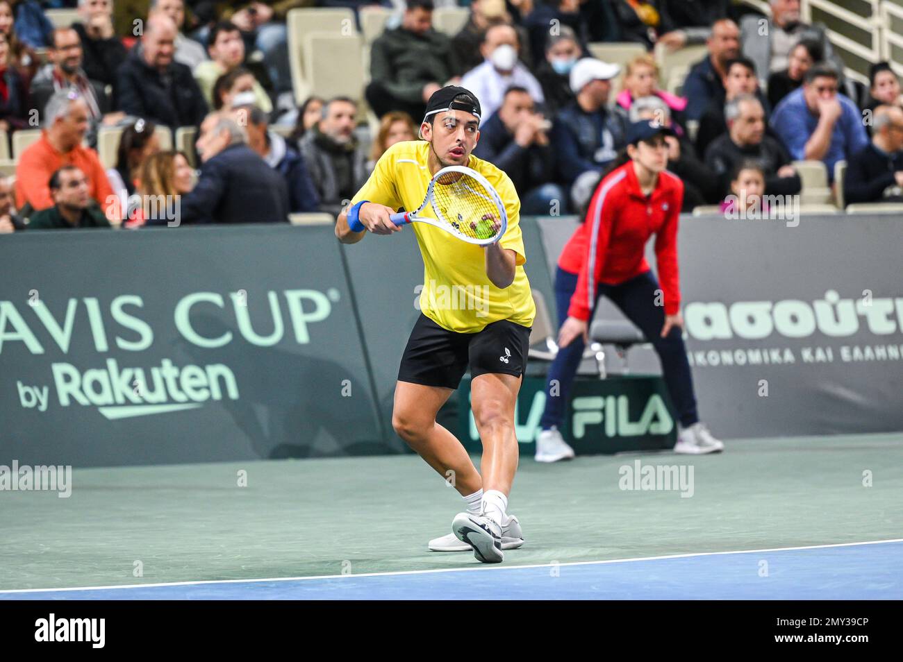 ANDRES ANDRADE of Ecuador plays in his singles match against ...