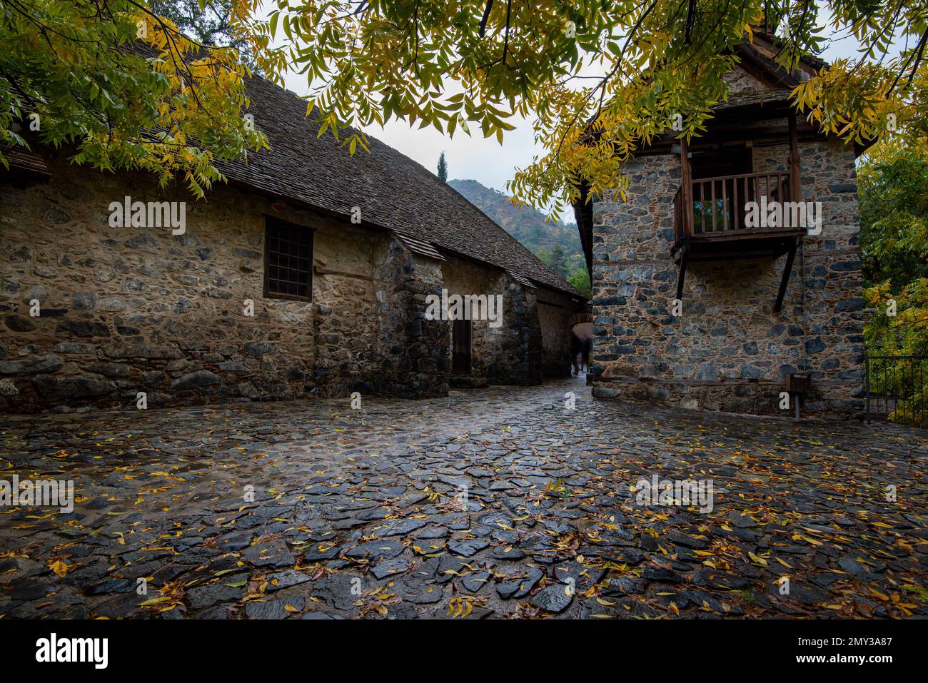Churchyard of ancient Greek Christian monastery in autumn Stock Photo ...