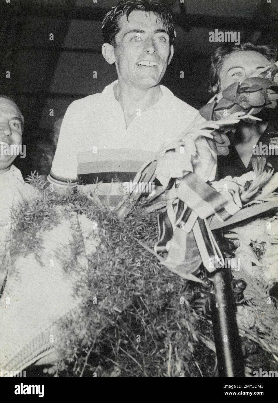 Italian cyclist Fausto Coppi winning the World Championship, Lugano ...
