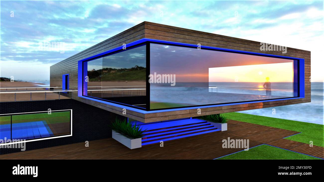 Translucent sun visible through the panoramic windows with illuminated ...