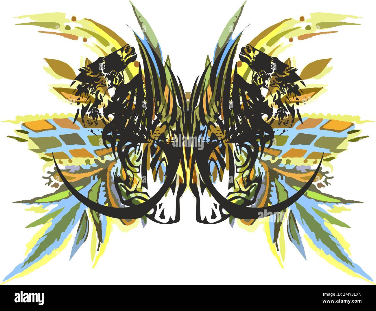 Tropical butterfly wings created by horse and tiger heads with colored ...