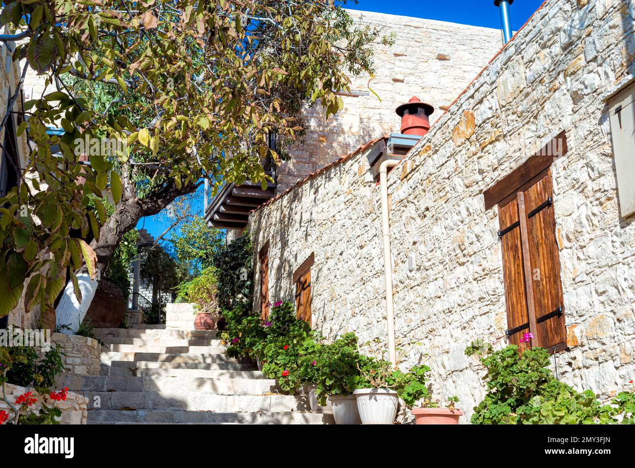 Picturesque street of a Lofou Village. Limassol district, Cyprus Stock ...
