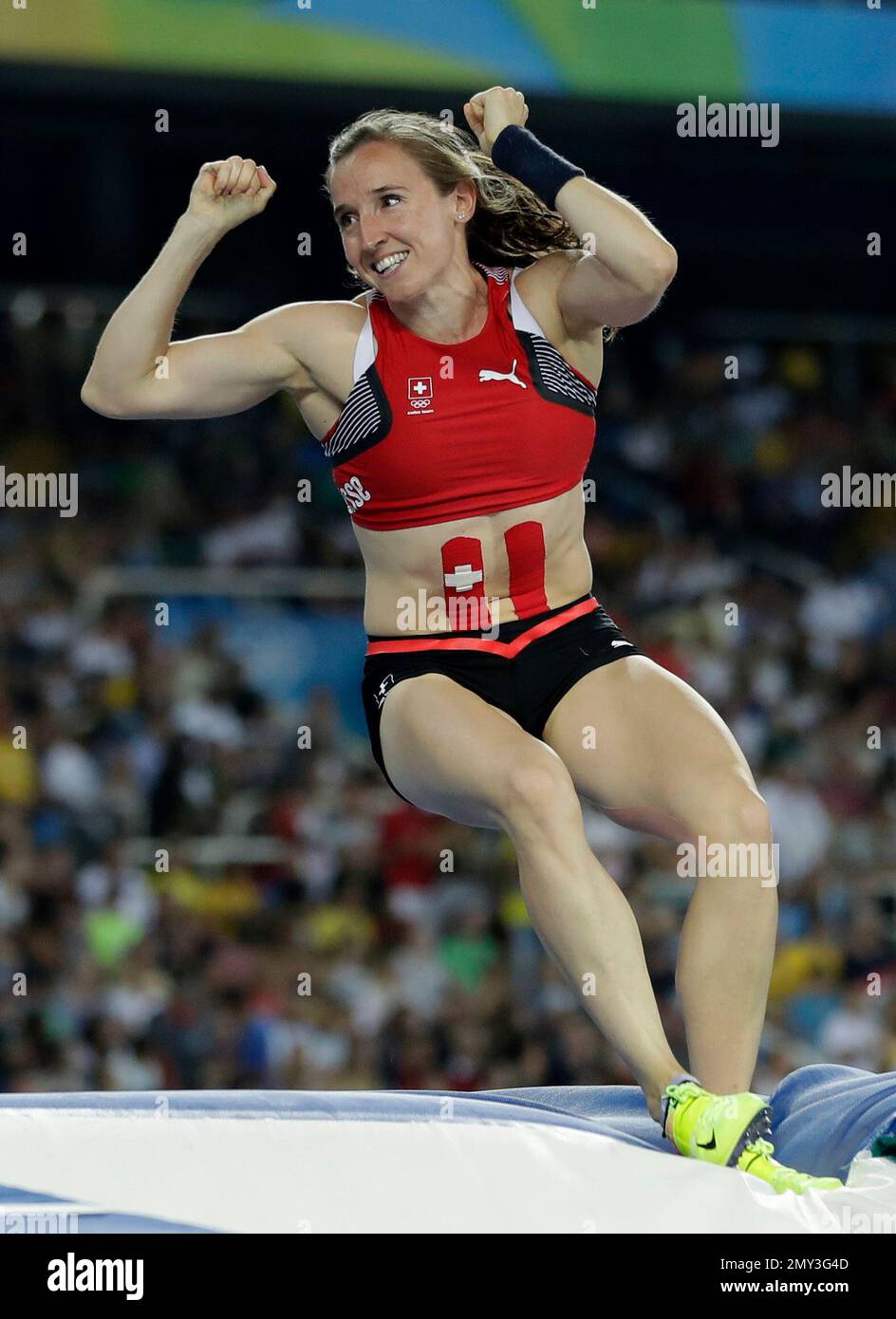 Switzerland's Nicole Buchler competes in the women's pole vault final ...