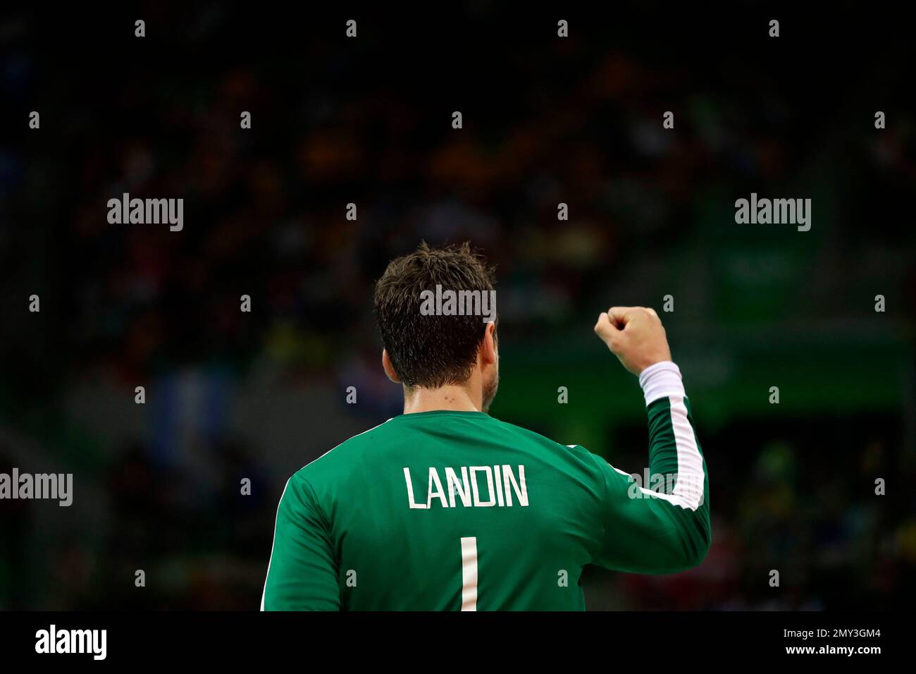 Denmark's Niklas Landin Jacobsen gestures after making a save during ...