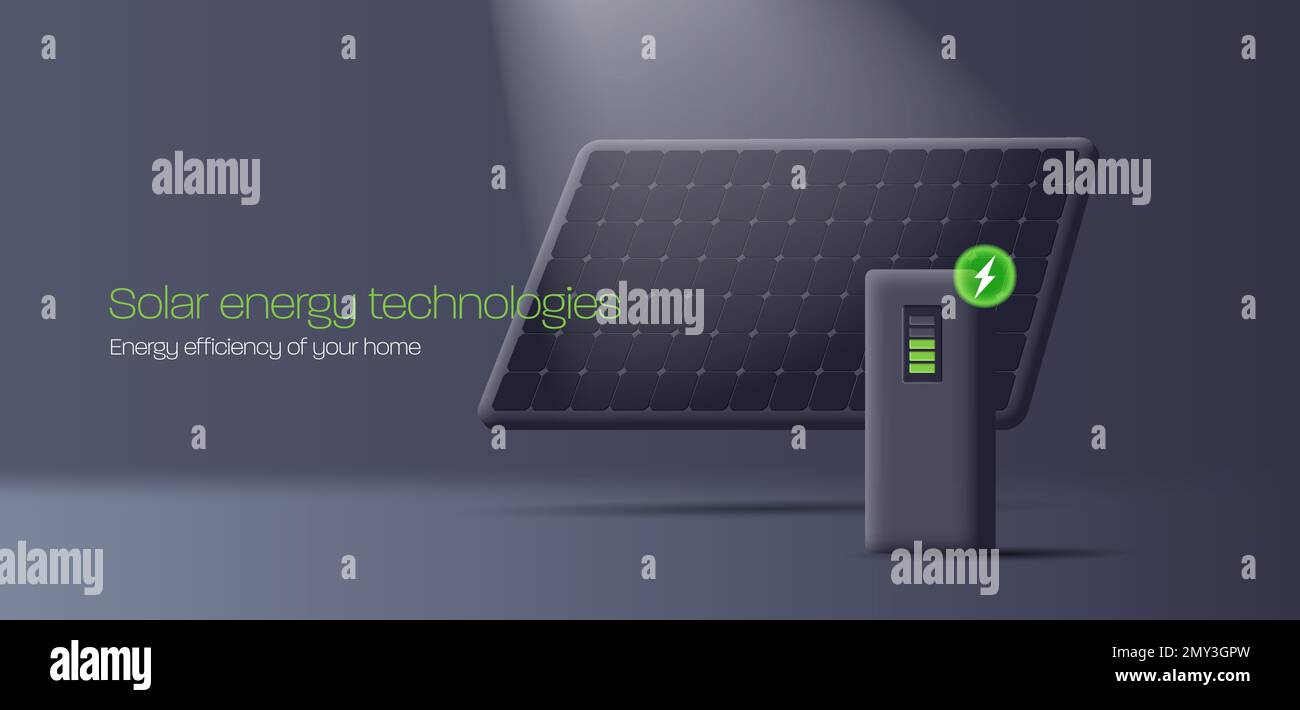 3d solar power station with panel and energy collector, 3d illustration ...