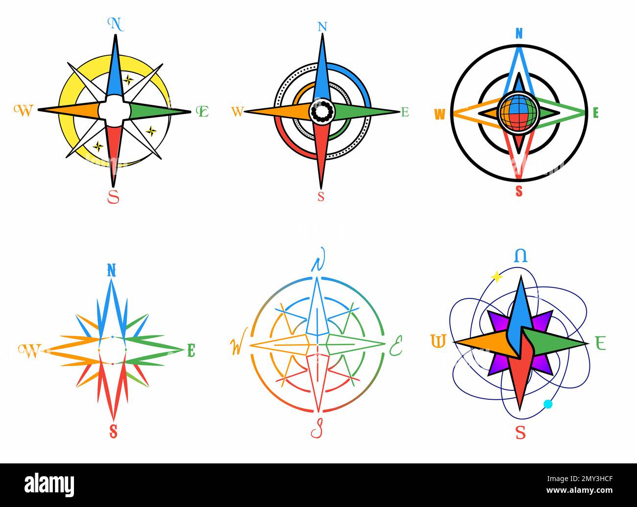 set Rose of Wind color element for design Stock Vector Image & Art - Alamy