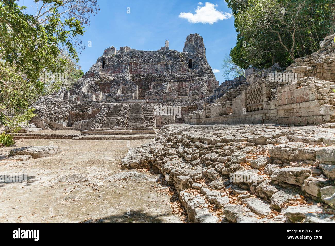 Structure IV of the Mayan ruins at Becán, Yucatán, Mexico Stock Photo ...