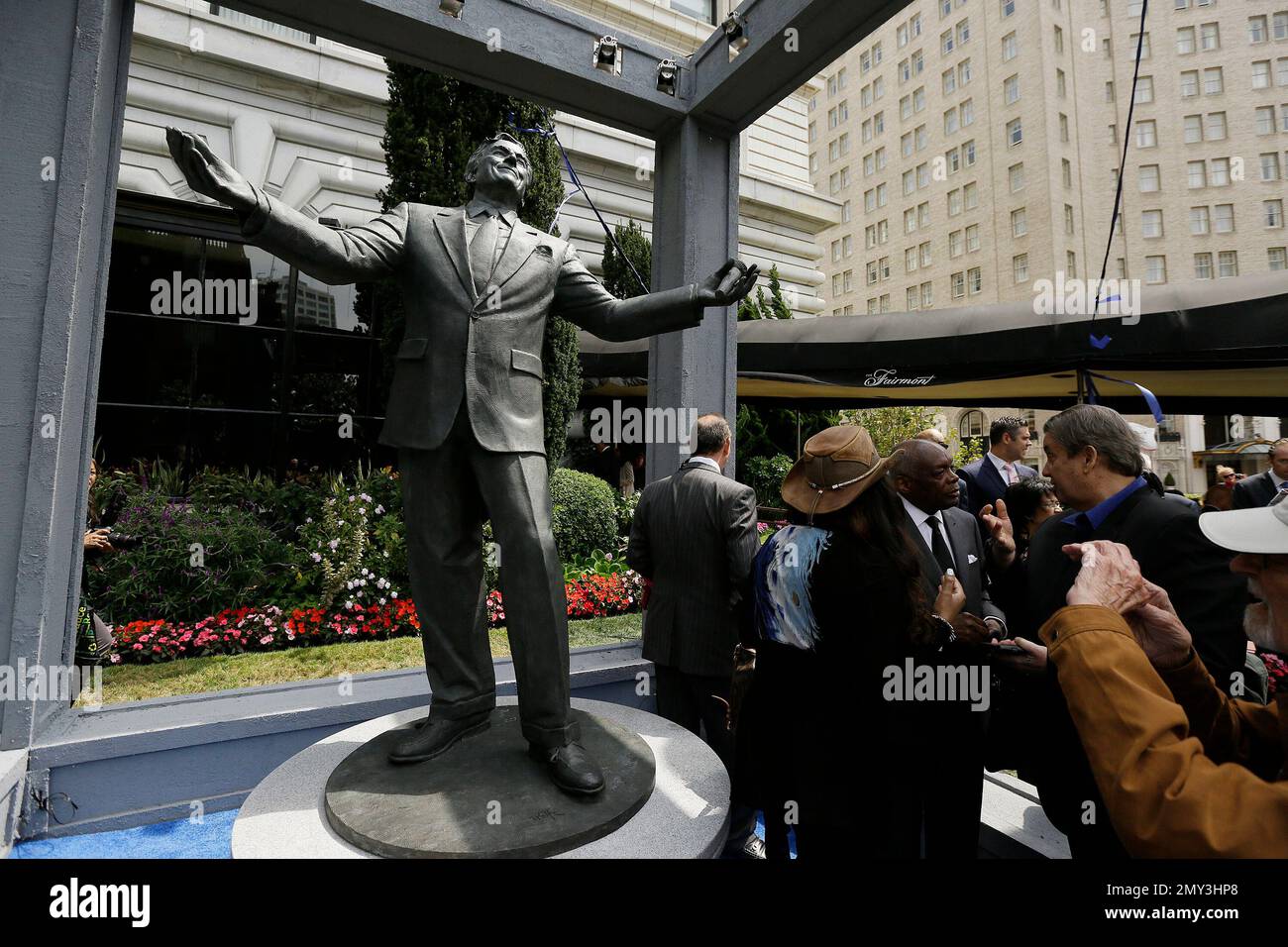 A statue of Tony Bennett stands outside the Fairmont Hotel after it was ...