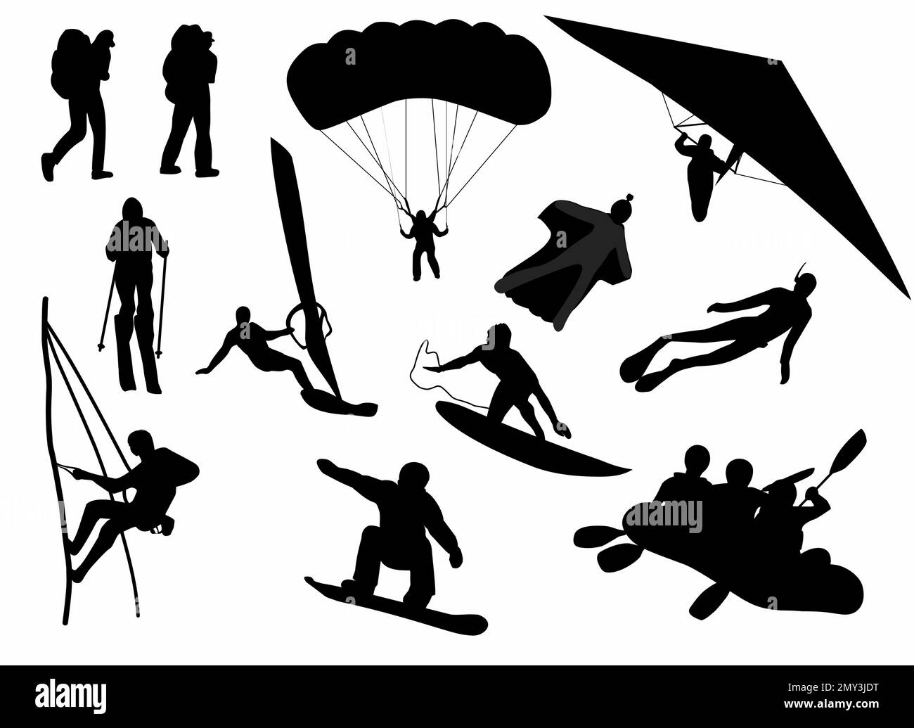 black, recreation, vector, travel, illustration, set, surfing, extreme ...
