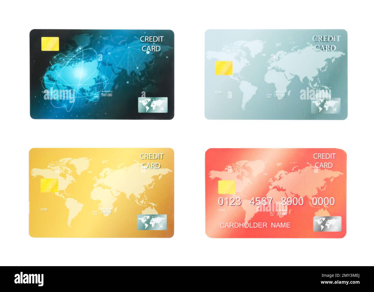 Set of modern credit cards on white background Stock Photo - Alamy