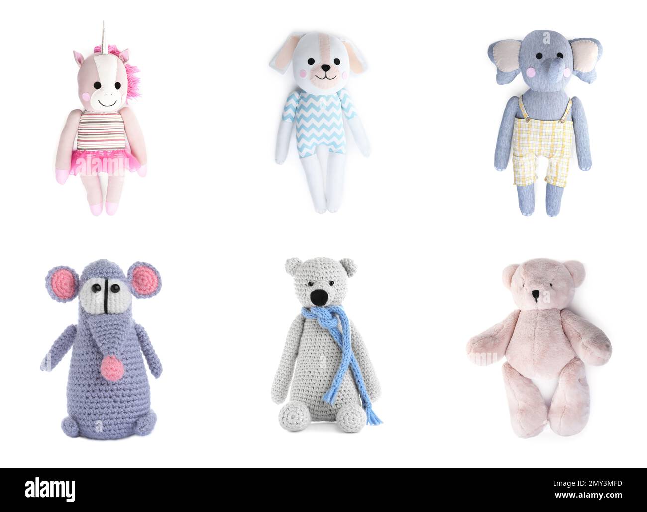Set of different stuffed toys for kids on white background Stock Photo ...