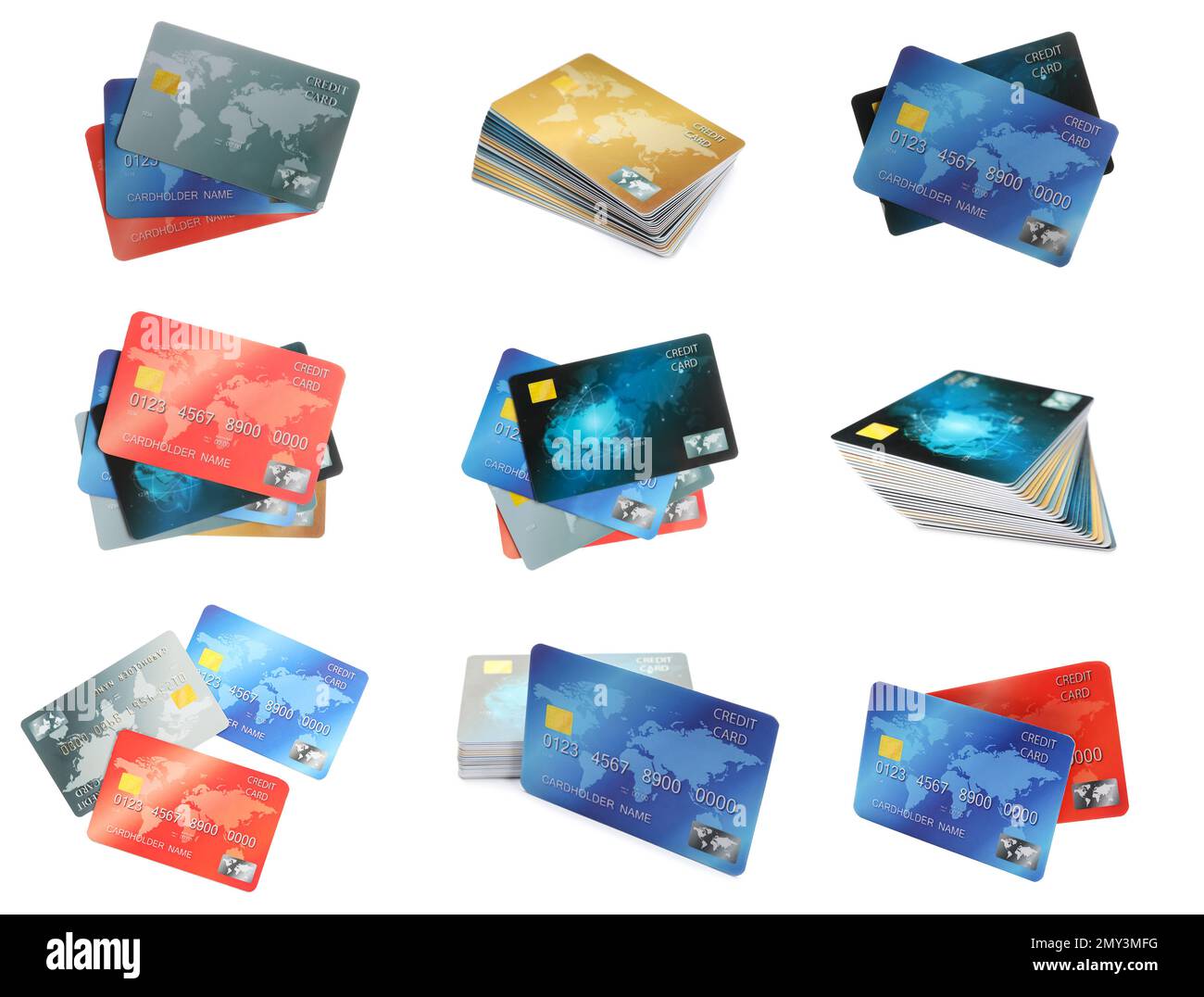 Set of modern credit cards on white background Stock Photo - Alamy
