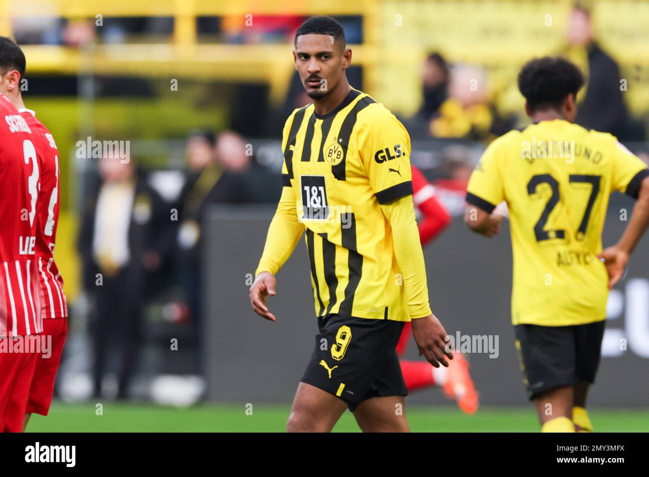 DORTMUND, GERMANY - FEBRUARY 4: Sebastien Haller of Borussia Dortmund ...