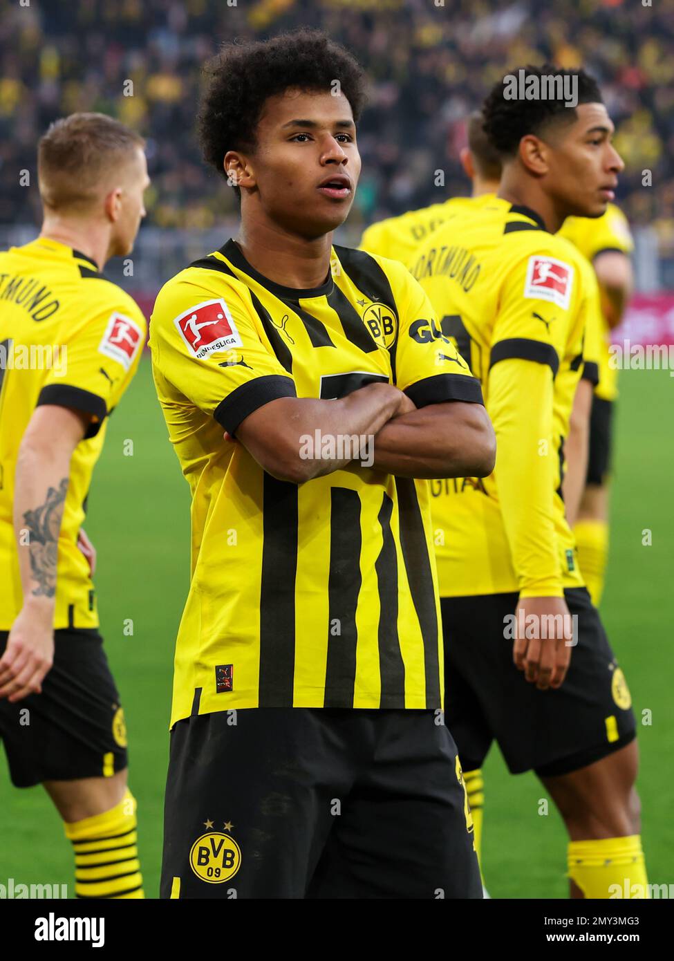 DORTMUND, GERMANY - FEBRUARY 4: Karim Adeyemi of Borussia Dortmund is ...