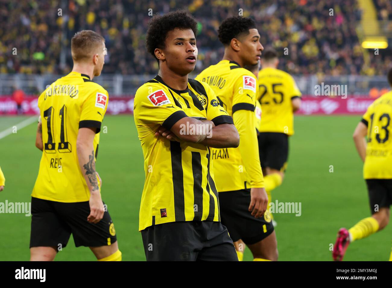 DORTMUND, GERMANY - FEBRUARY 4: Karim Adeyemi of Borussia Dortmund is ...