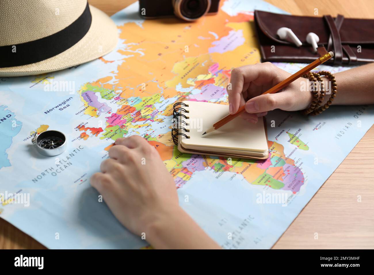 Tour planning with compass and notebook hi-res stock photography and ...