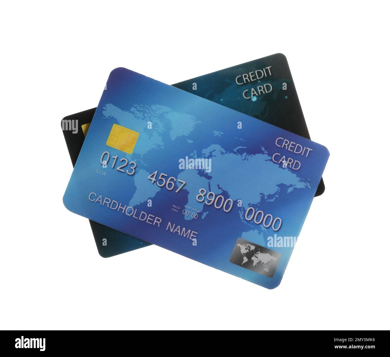 Different plastic credit cards on white background Stock Photo - Alamy