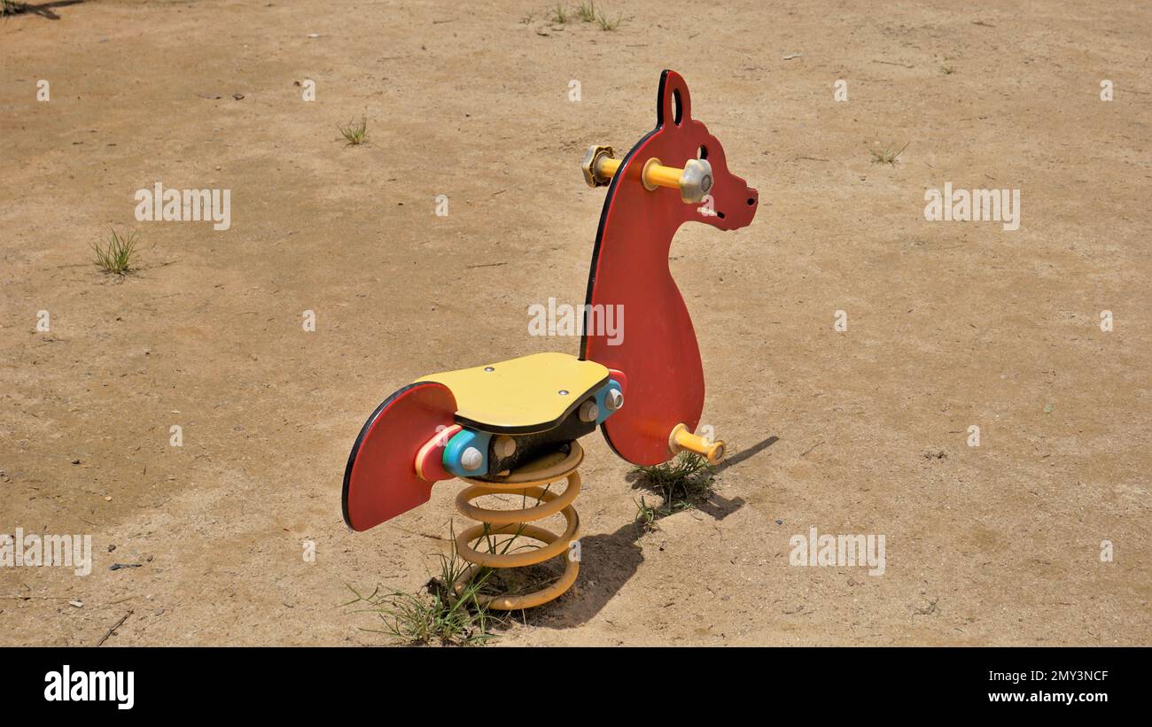 Bangalore,Karnataka,India-October 04 2022: Colorful Kids playing equipment in Agara Lake park ...