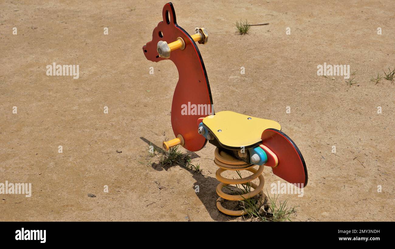 Bangalore,Karnataka,India-October 04 2022: Colorful Kids playing equipment in Agara Lake park ...