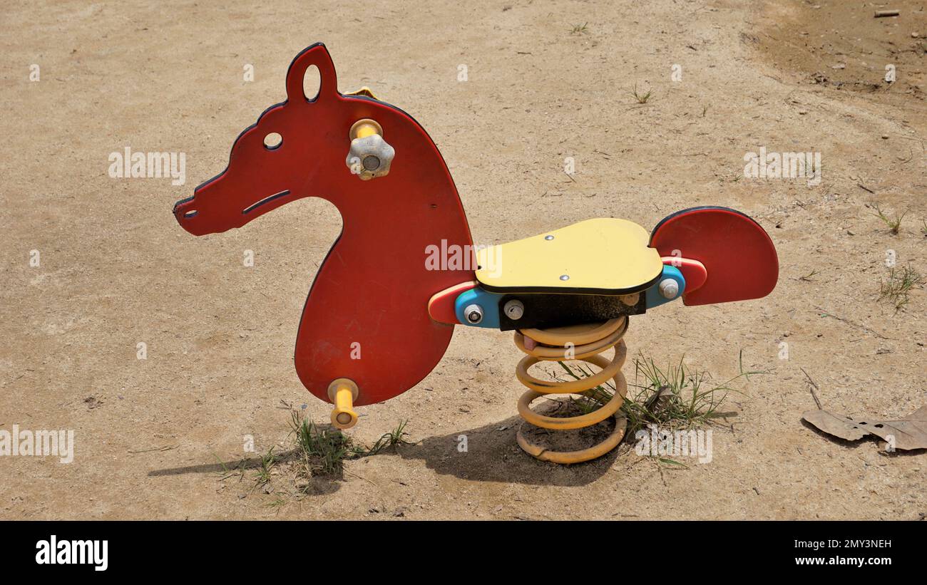 Bangalore,Karnataka,India-October 04 2022: Colorful Kids playing equipment in Agara Lake park ...