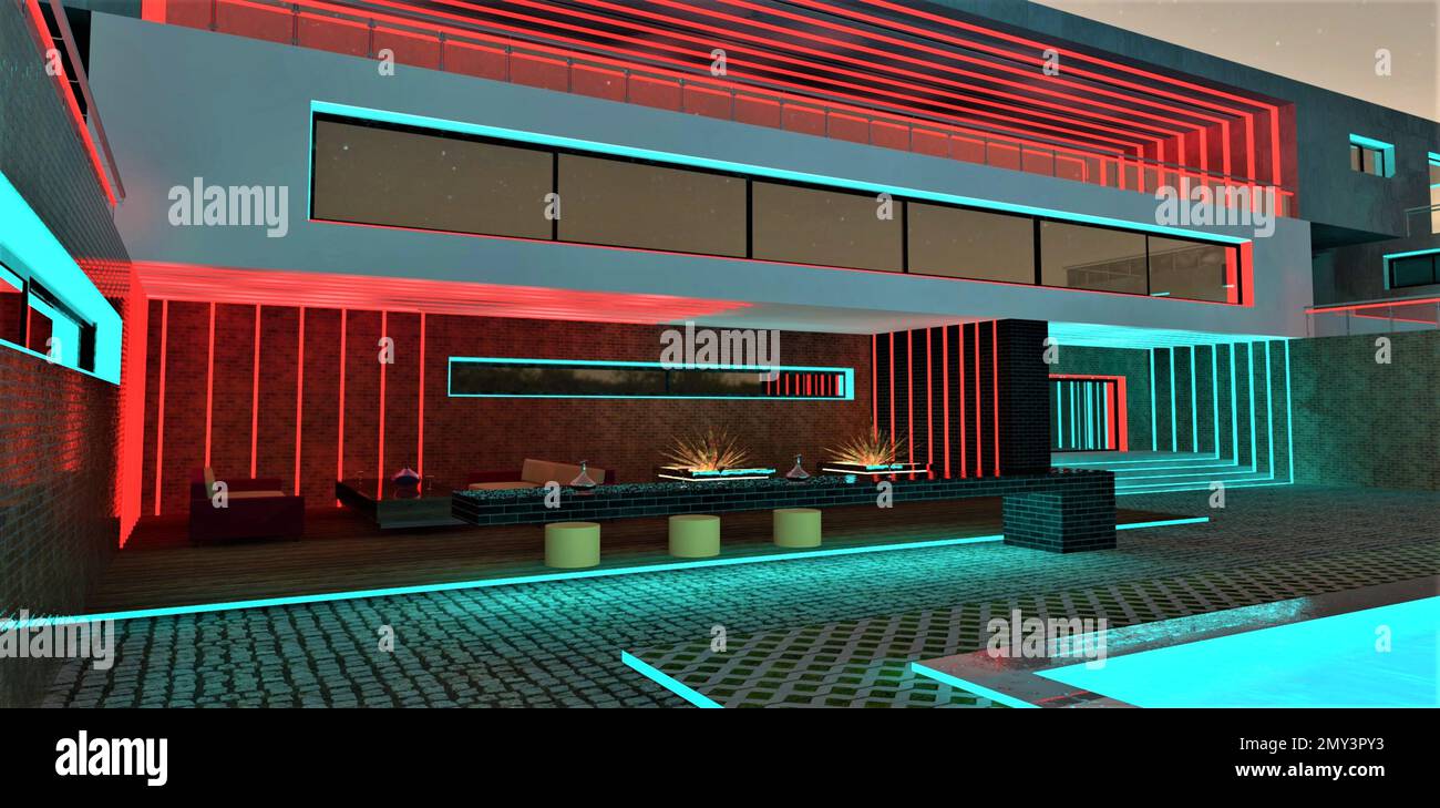 Stunning chill out zone with glowing pool in the courtyard of the ...