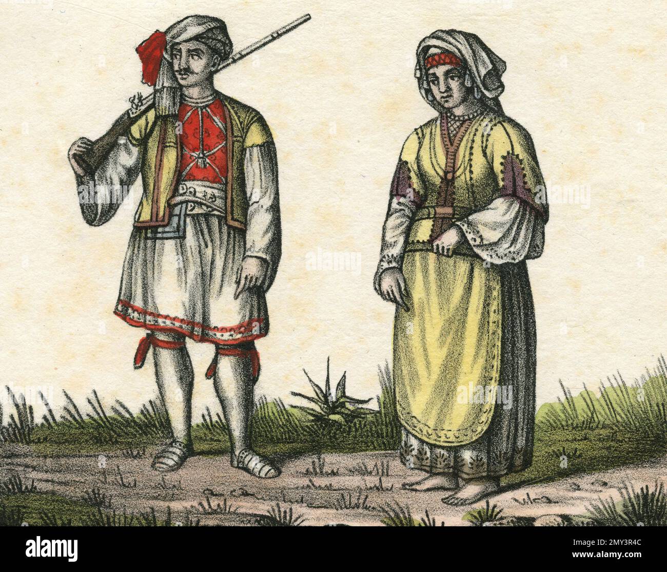 Costumes of Greece: Saliors from Arcadia, color illustration, 1800s ...