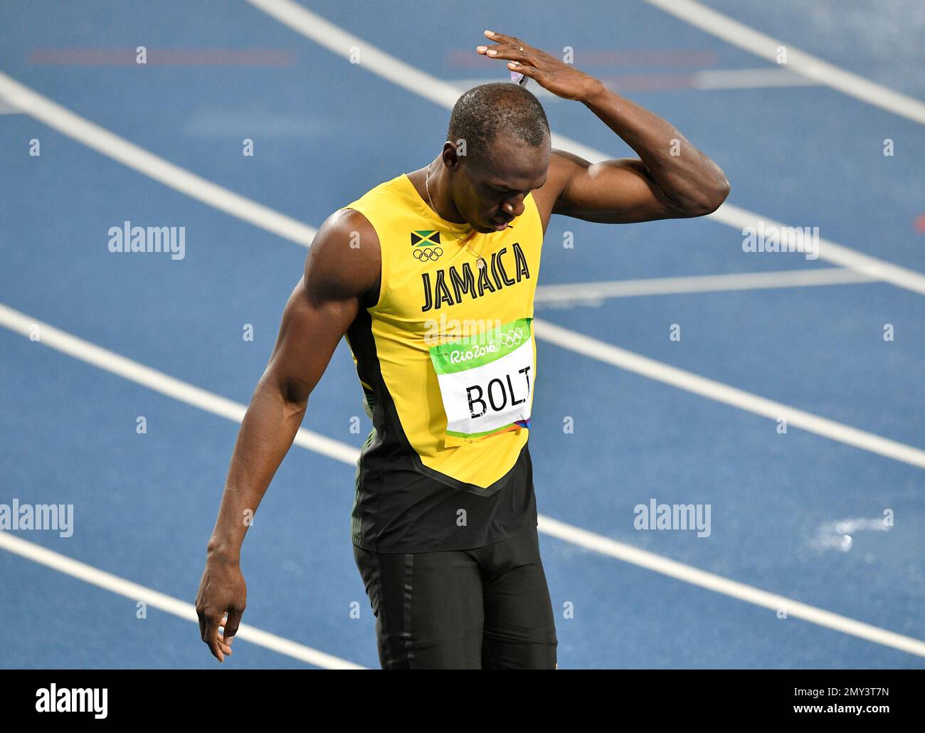 Usain Bolt from Jamaica celebrates winning the gold medal in the men's ...