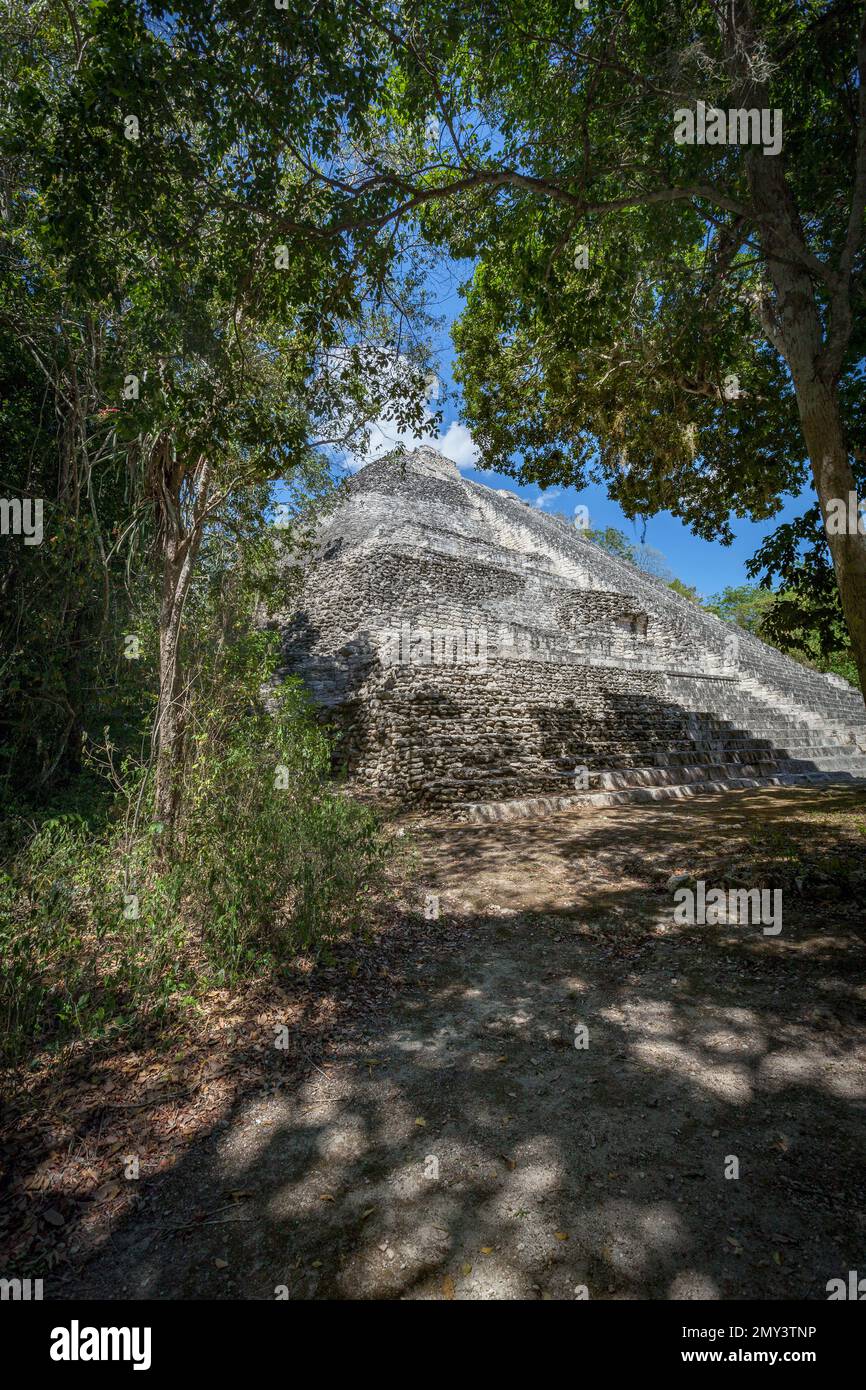 Structure IX of the Mayan ruins at Becán, Yucatán Peninsula, Mexico ...