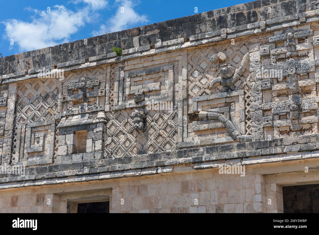 Mayan wall carvings at the Nunnery Quadrangle, Uxmal, Yucatan, Mexico ...