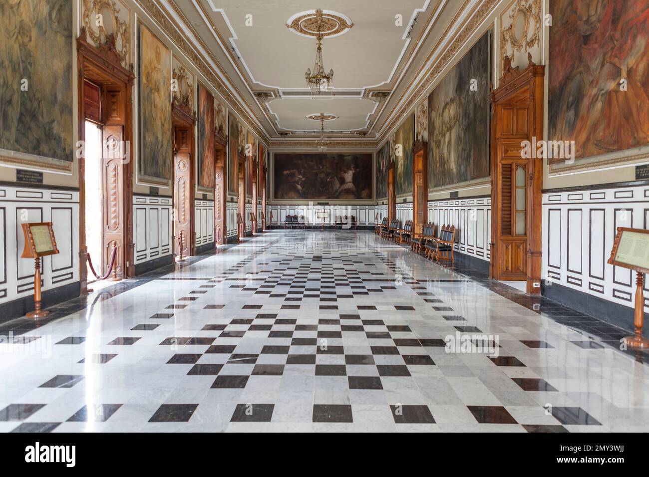 Interior of the Governor's Palace in Merida, Mexico, showing murals by the artist Fernando ...