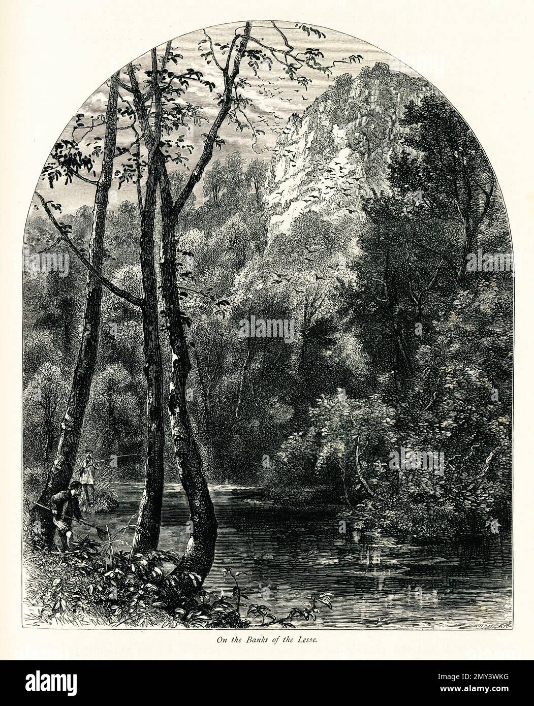 19th-century view from the banks of the Lesse River in the Walloon ...