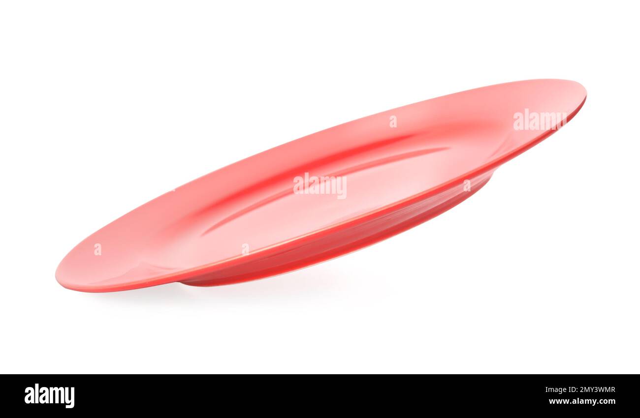Clean empty red plate isolated on white Stock Photo - Alamy