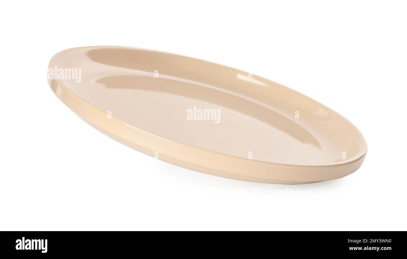 Clean empty beige plate isolated on white Stock Photo - Alamy