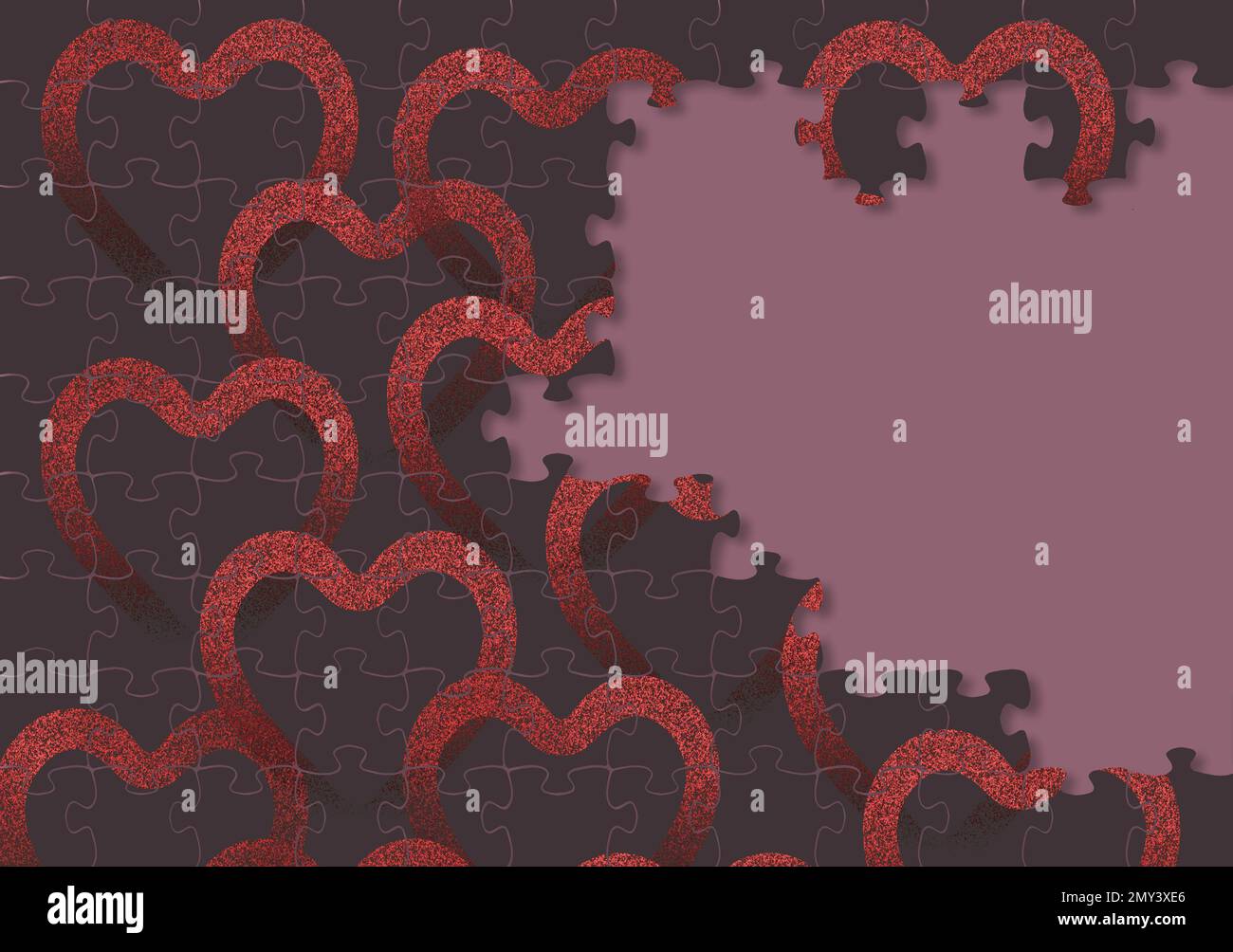 Jigsaw puzzle pieces come together to form a Valentine themed series of ...