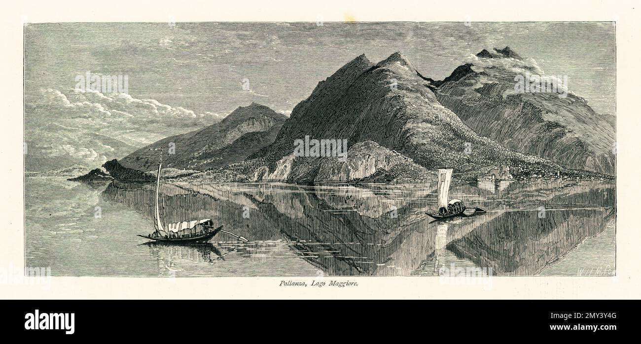 Wood engraving of Pallanza, a town on the shore of Lake Maggiore, Italy ...