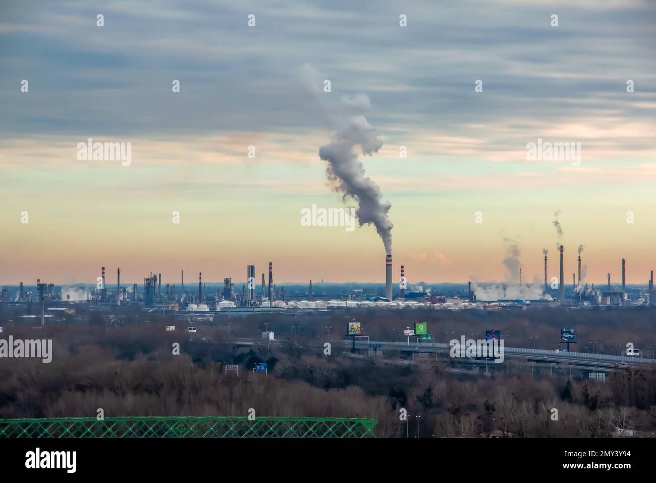 Bratislava, Slovakia - 01.07.2023: View of the oil refinery. Smoke ...