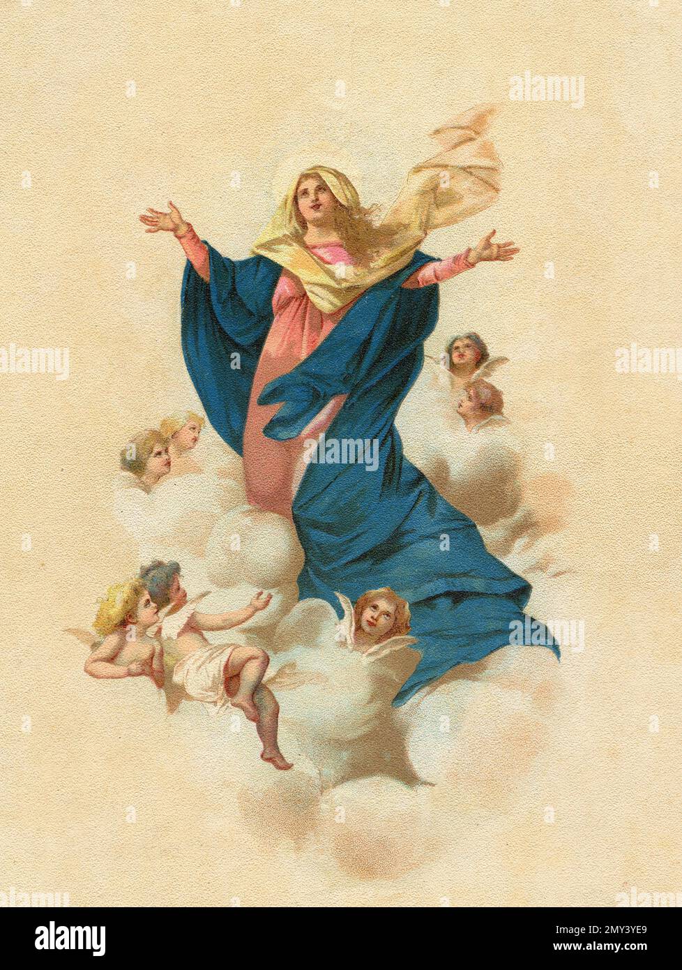The Assumption of the Virgin Mary, color illustration, Italy 1800s ...