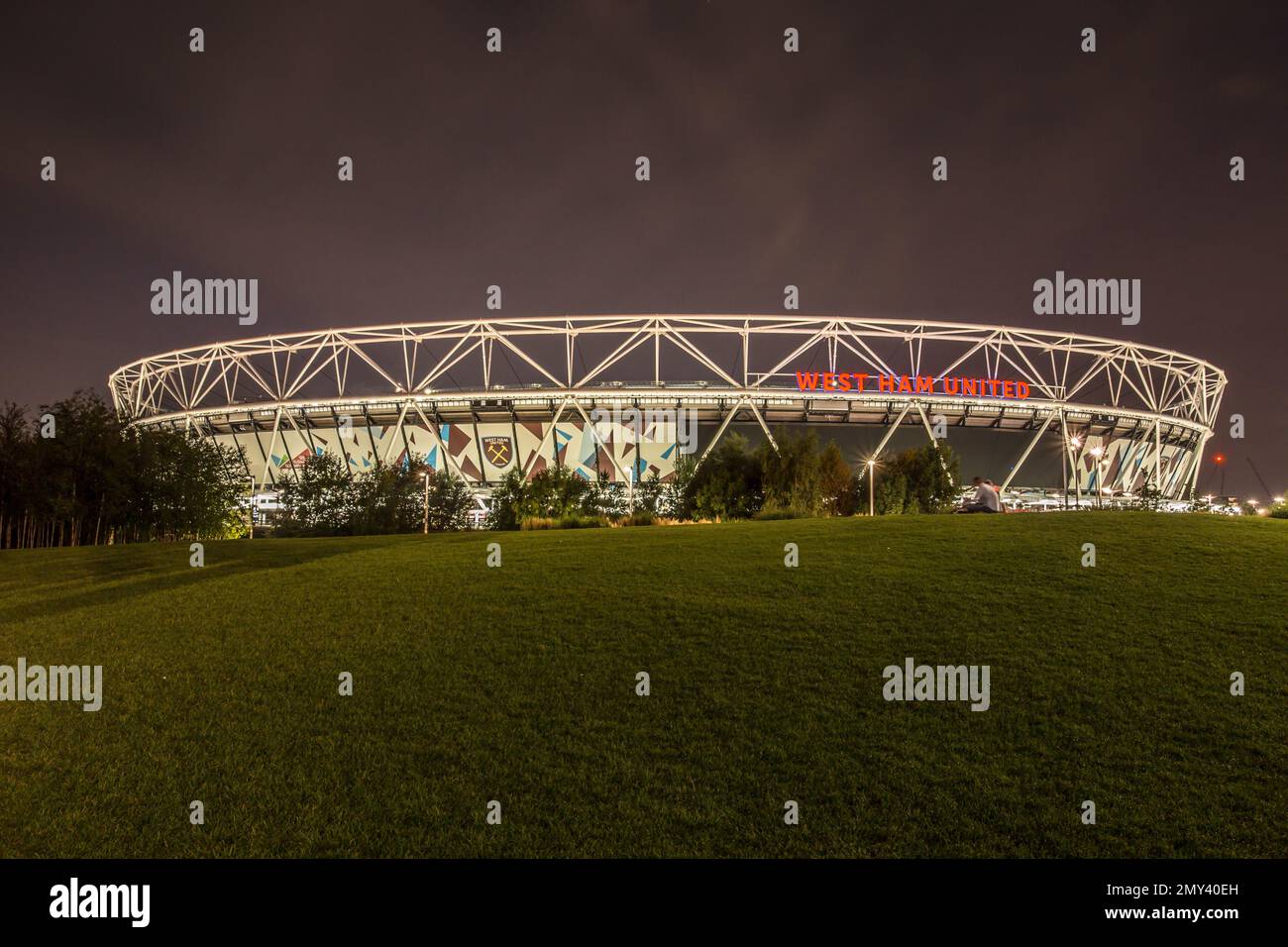 Night view of the Olympic Stadium London, the home of West Ham United ...