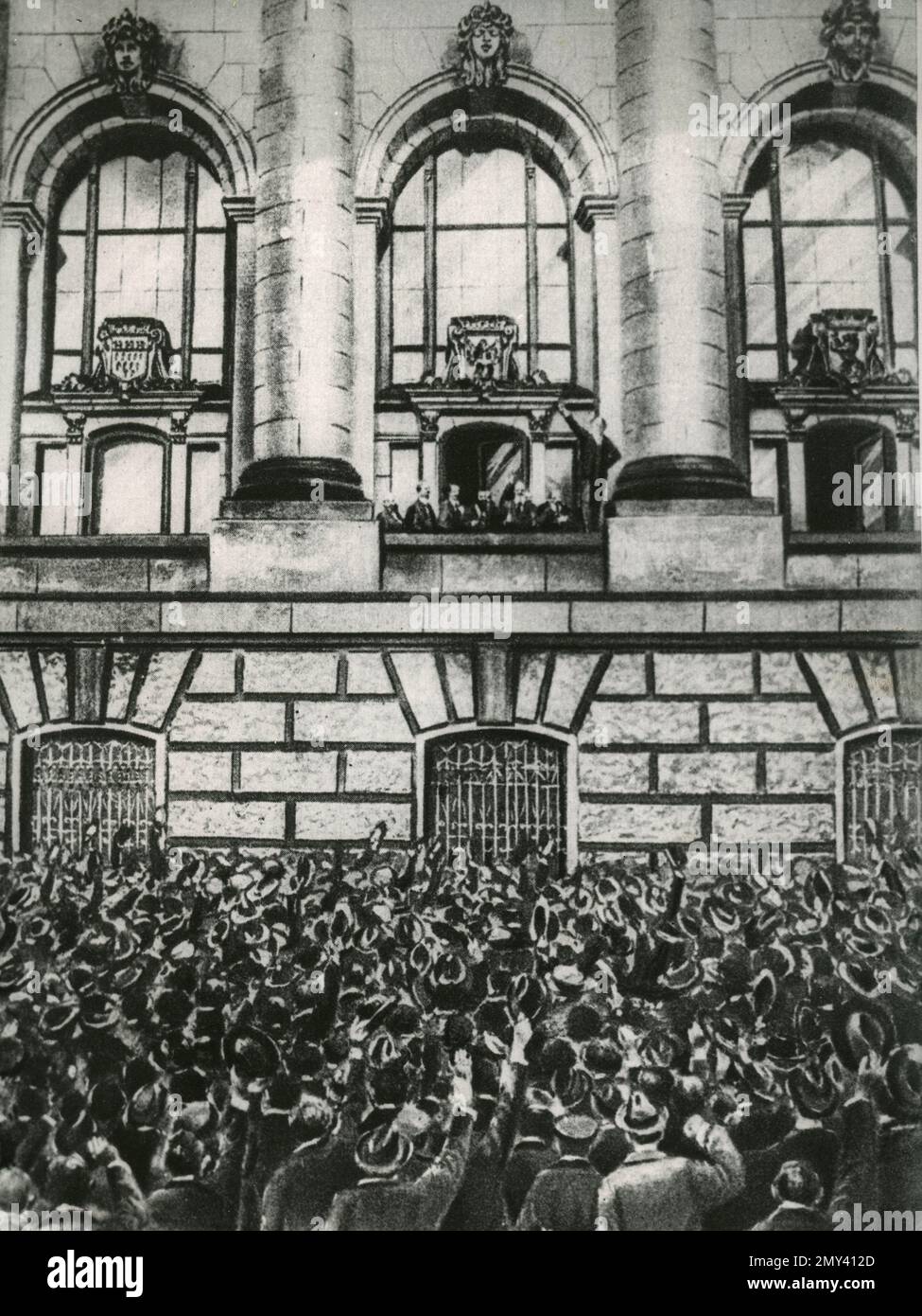 German politician Philipp Heinrich Scheidemann proclaims the Republic ...