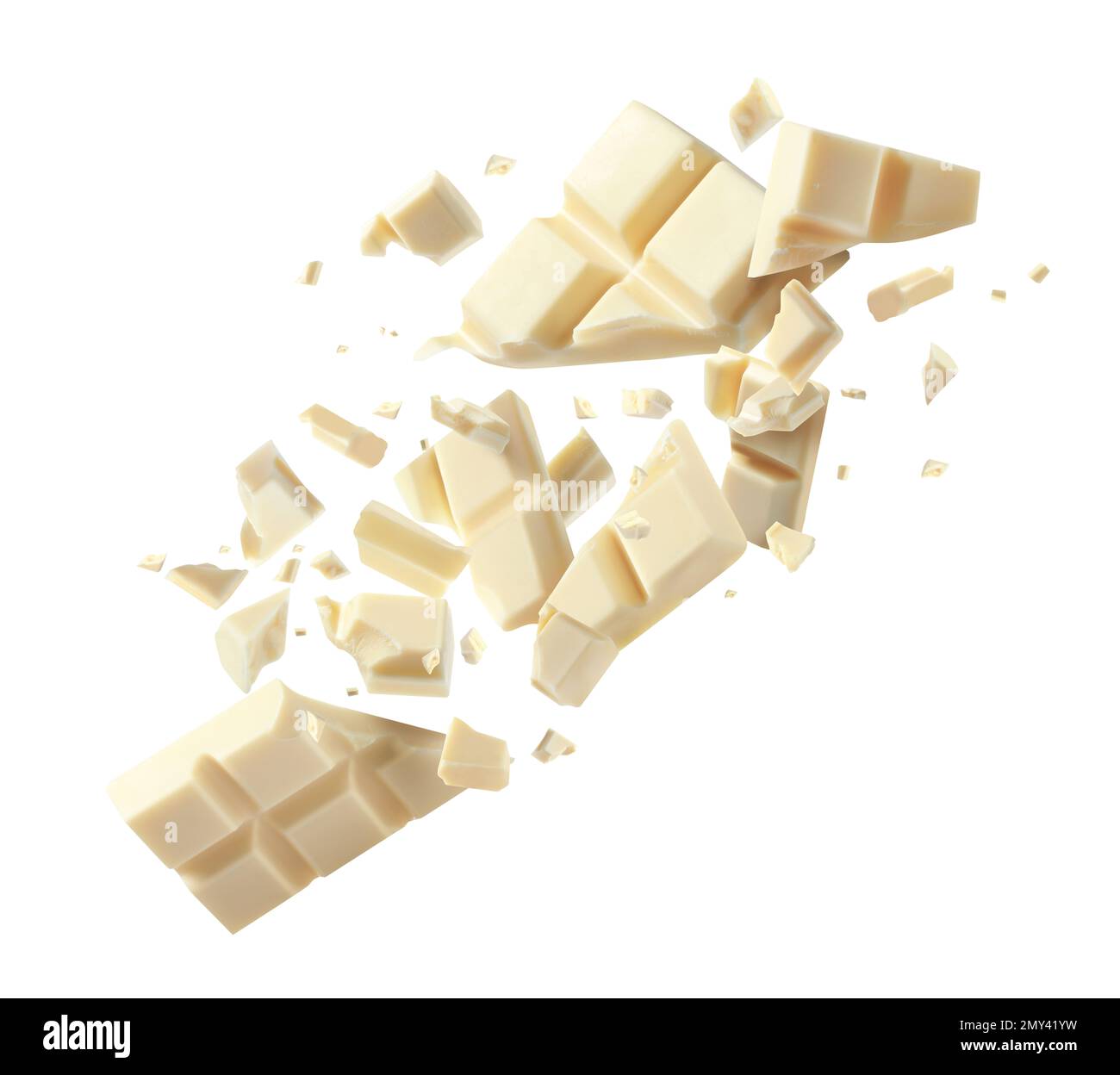 Chocolate explosion, pieces shattering on white background Stock Photo ...