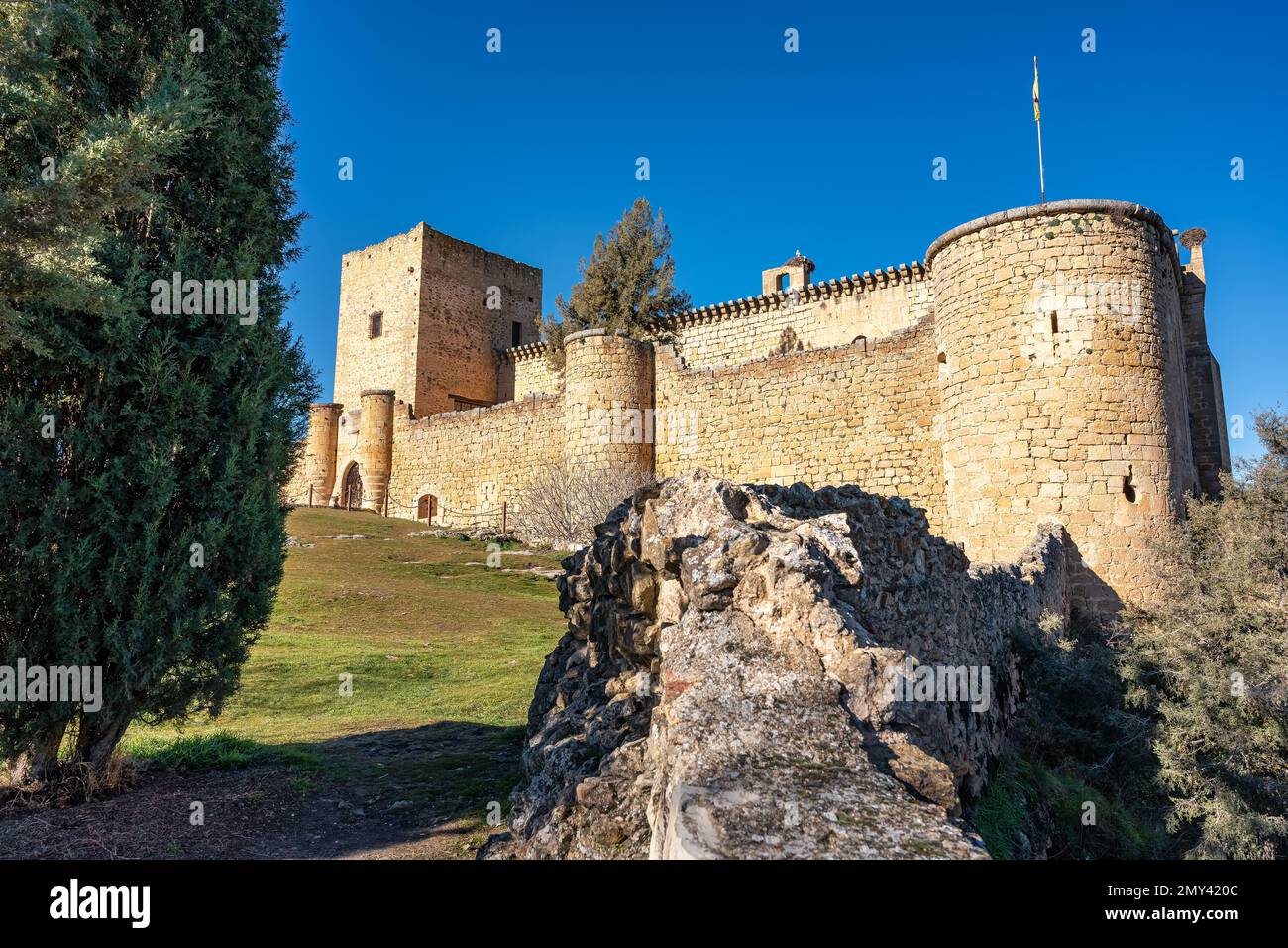 Medieval castle of Pedraza built on the esplanade of the fields of ...