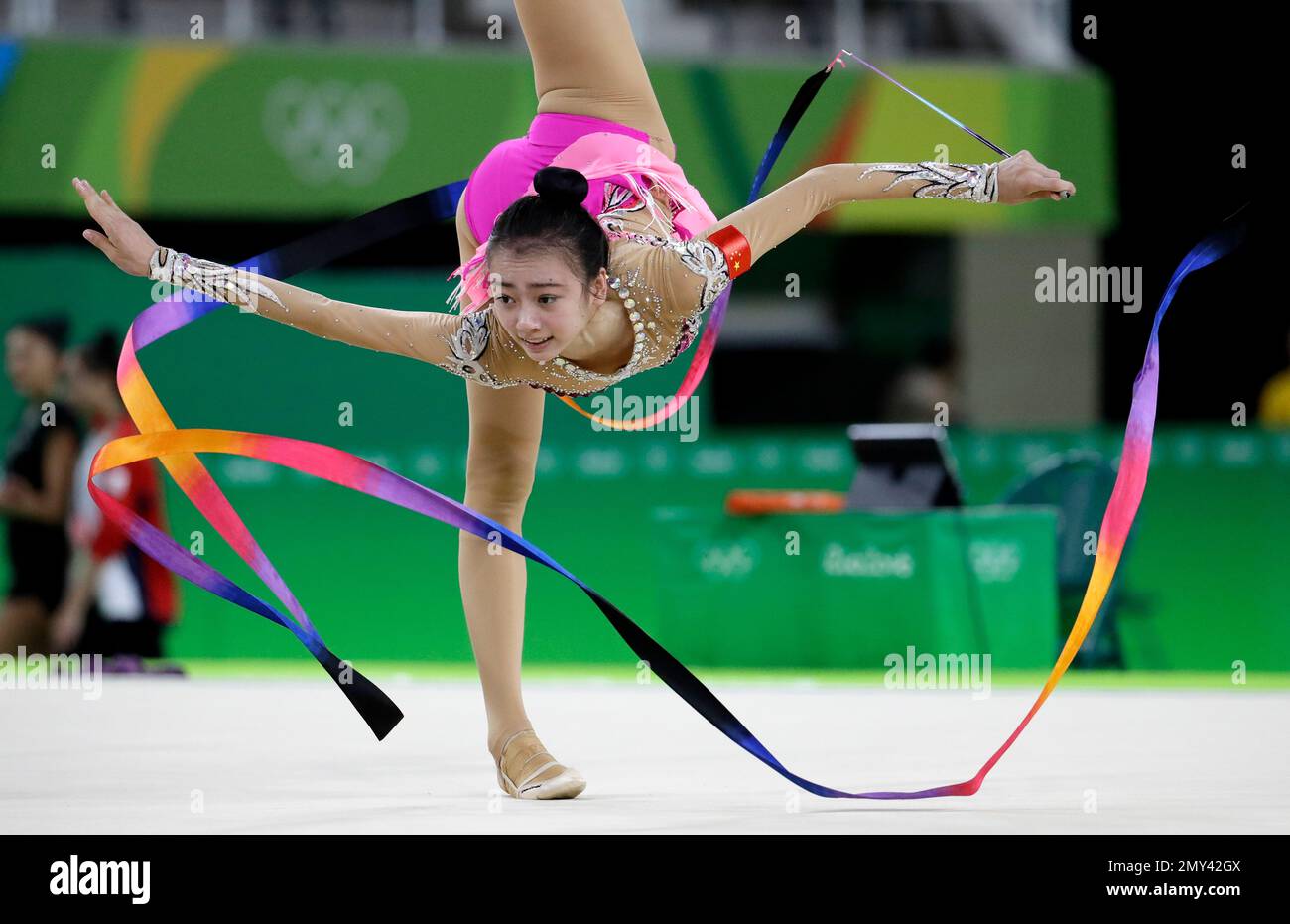 China's Shang Rong practices her routine for the rhythmic gymnastics at ...