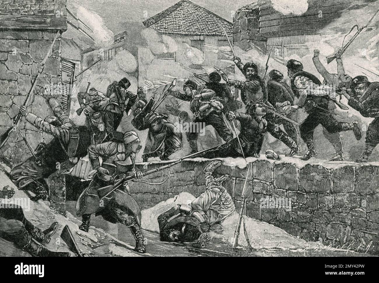 The Bulgarians capture the Serbian city of Pirot, illustration, 1885 ...
