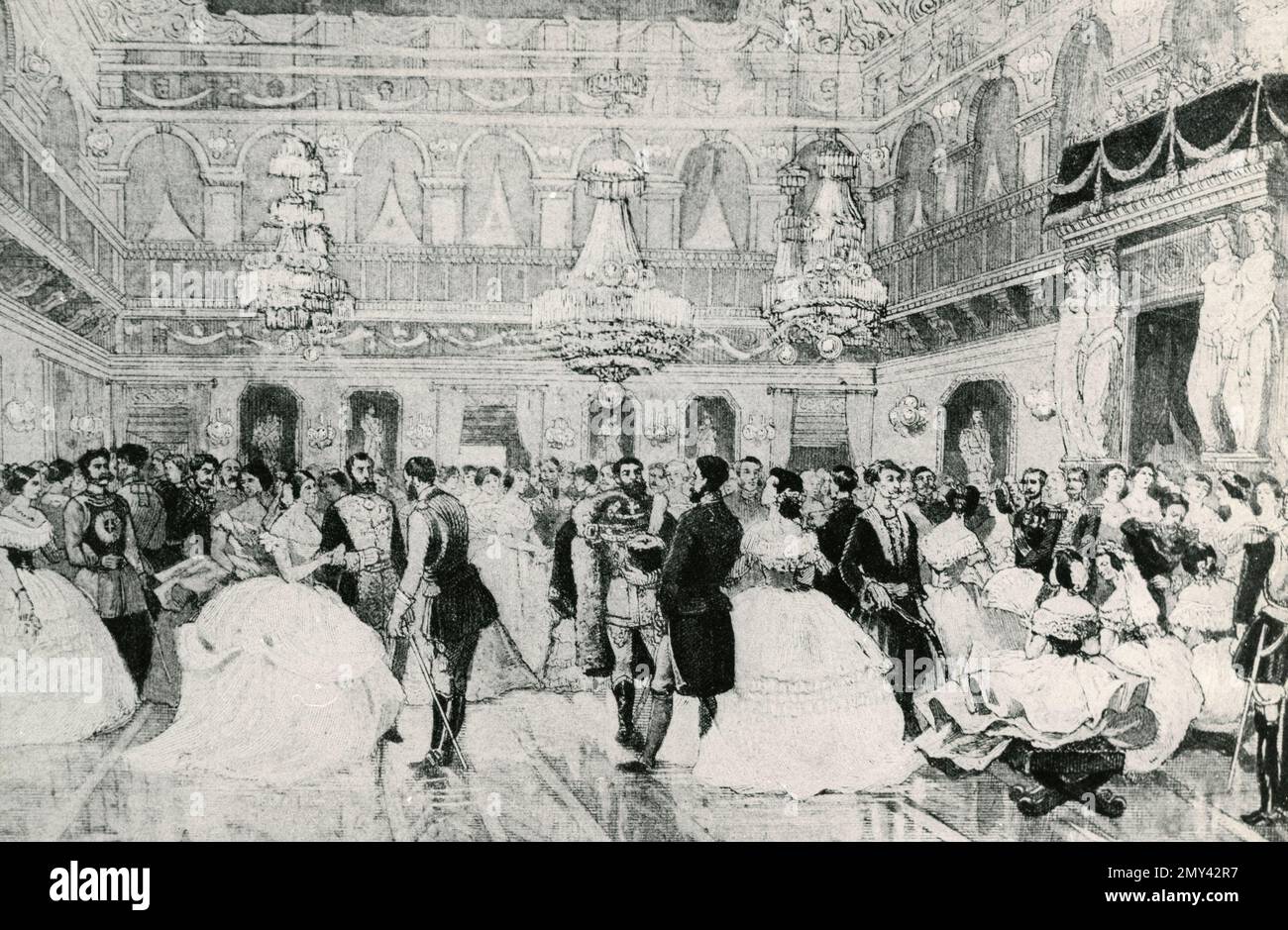 A ball in the Hall of Marshals in the Tuileries, illustration, Paris ...