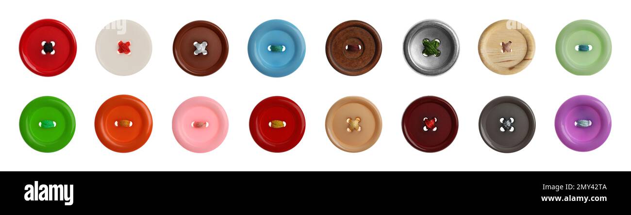 Set of sewing buttons on white background, banner design Stock Photo ...